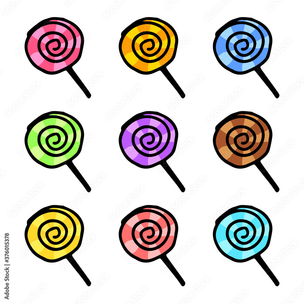 set of colorful lollipops isolated on white background. hand drawn ...