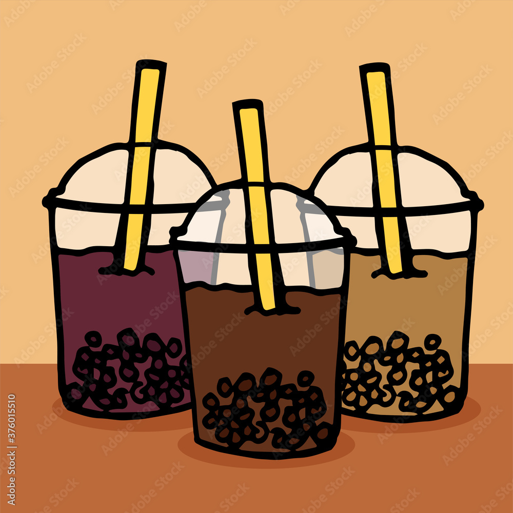 vector illustration of bubble tea isolated on brown background. boba ...