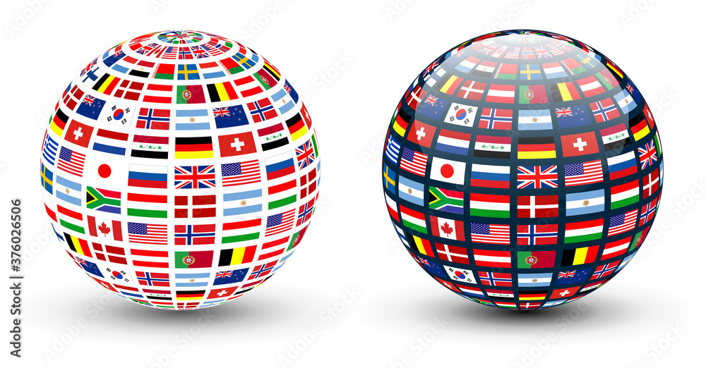 Globe with flags of the world, 3D vector icon. Stock Vector | Adobe Stock