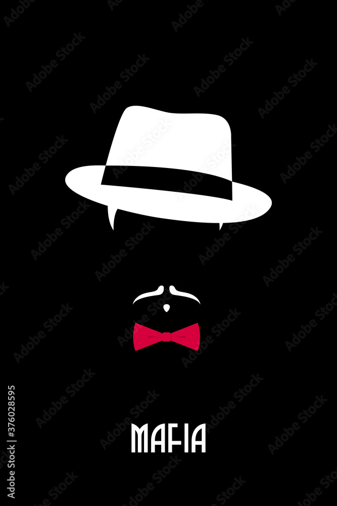 Italian Mafia man. Gangster emblem. Person in fedora hat and red bow ...
