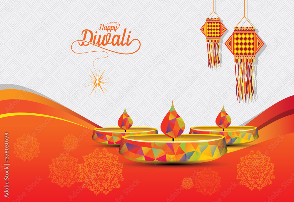 Happy Diwali Greeting Background Template with creative Lamps Vector ...