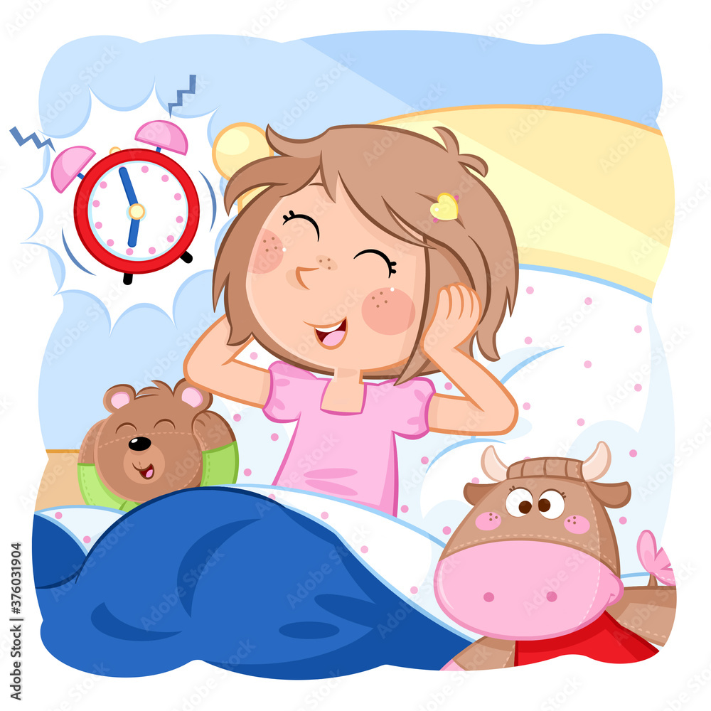 Wake up little girl - Daily routine - Good morning Stock Illustration ...