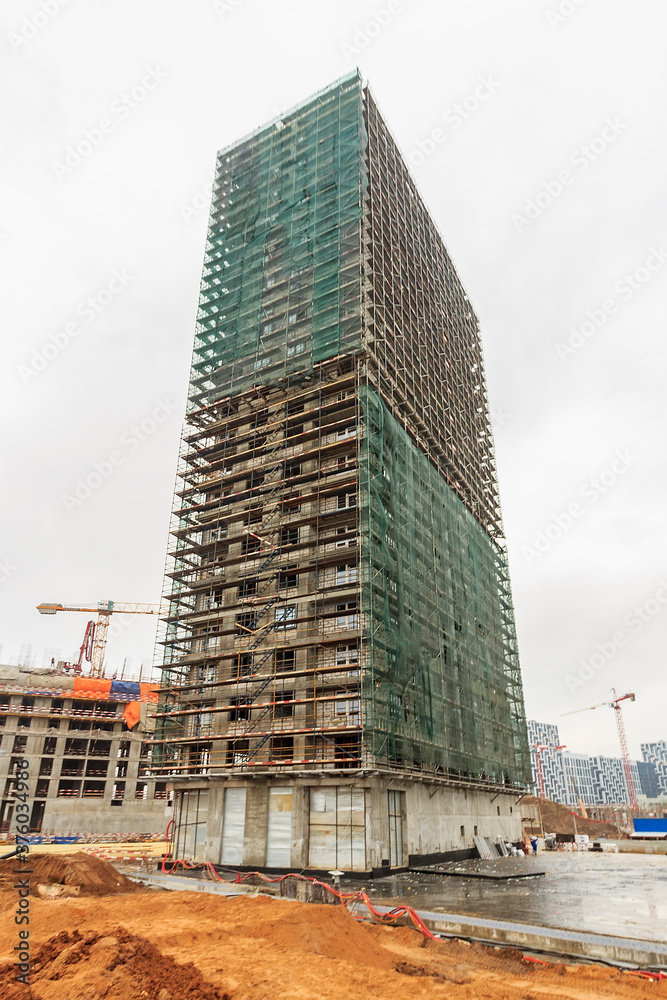 Construction of a monolithic house. Stylobate. Construction site ...