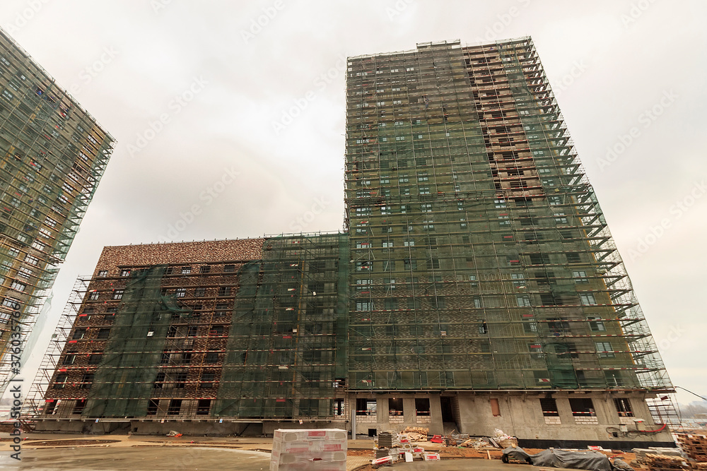 Construction of a monolithic house. Stylobate. Construction site ...