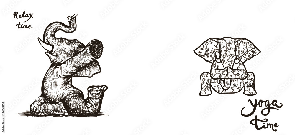 Elephant doing yoga exercises set of different poses a symbol of ...