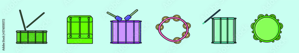 set of samba batucada drums cartoon icon design template with various ...