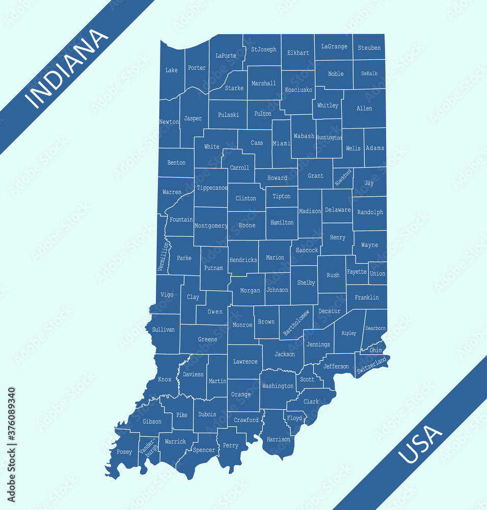 County map of Indiana labeled Stock Vector | Adobe Stock