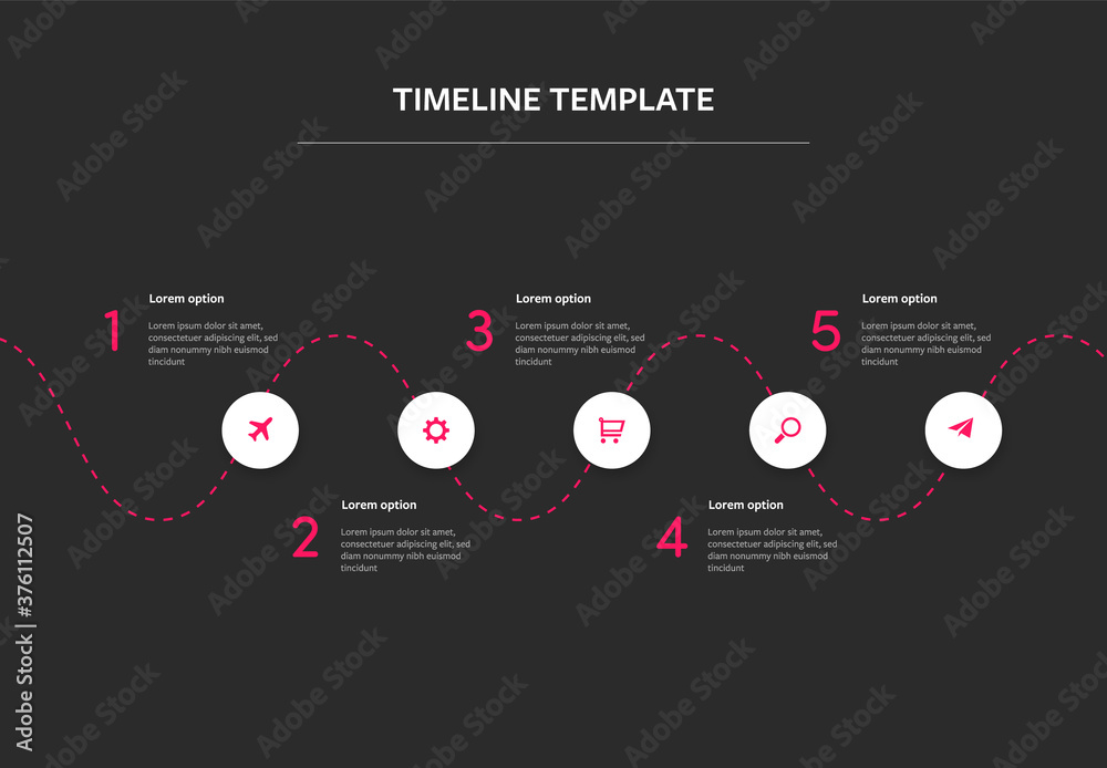 Infographic timeline layout with red accent and icons, 6 options design ...