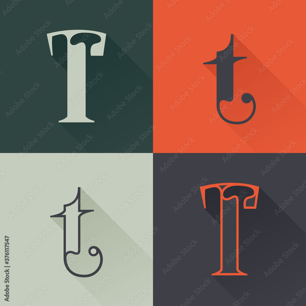 Classic T letter logo set in Renaissance style. Stock Vector | Adobe Stock
