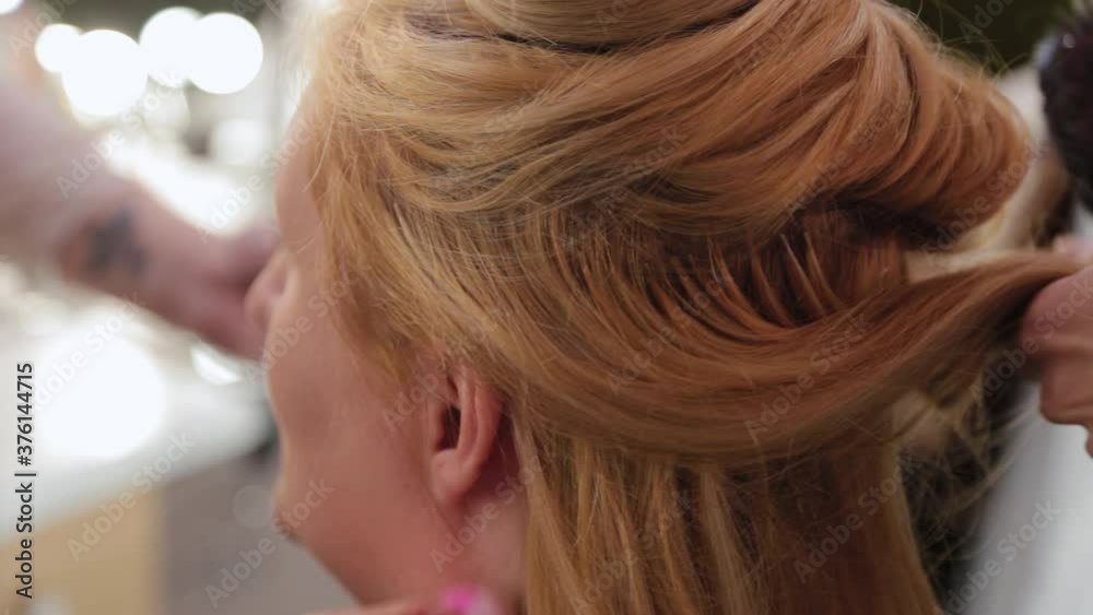 Beautiful woman getting her hair done in the barbershop. Stock Video ...