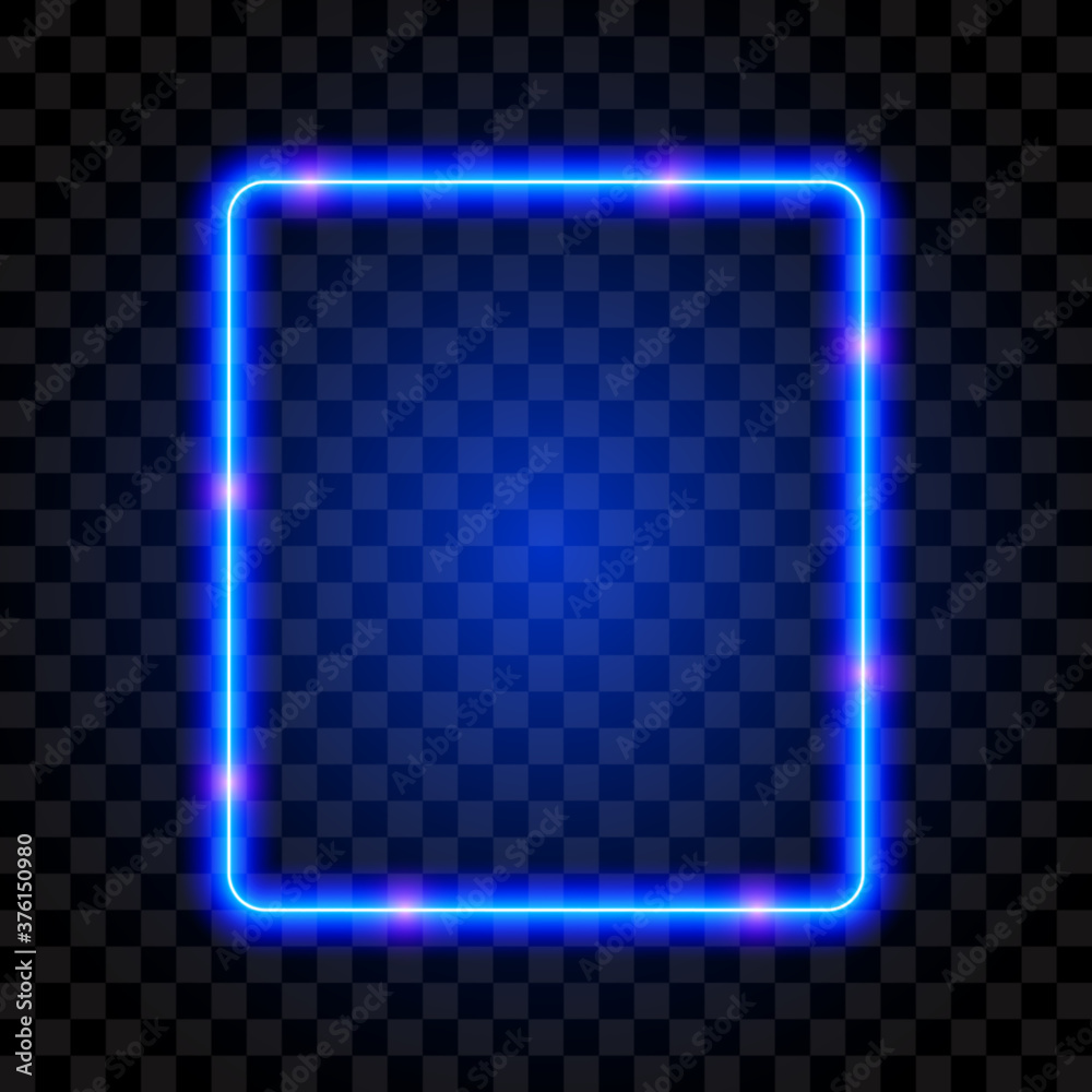 Blue neon glowing frame, abstract border, isolated on transparent ...