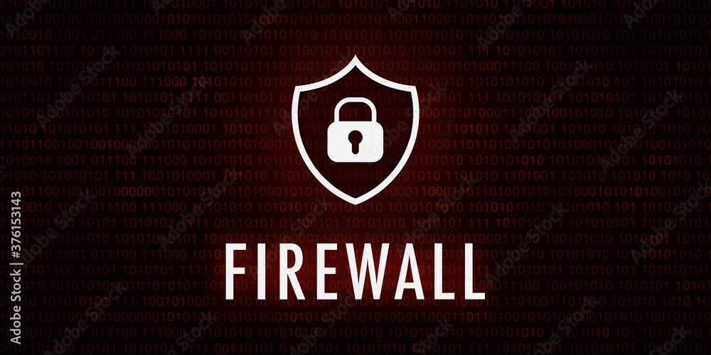 Banner Firewall - Shield icon on background with binary code. Stock ...