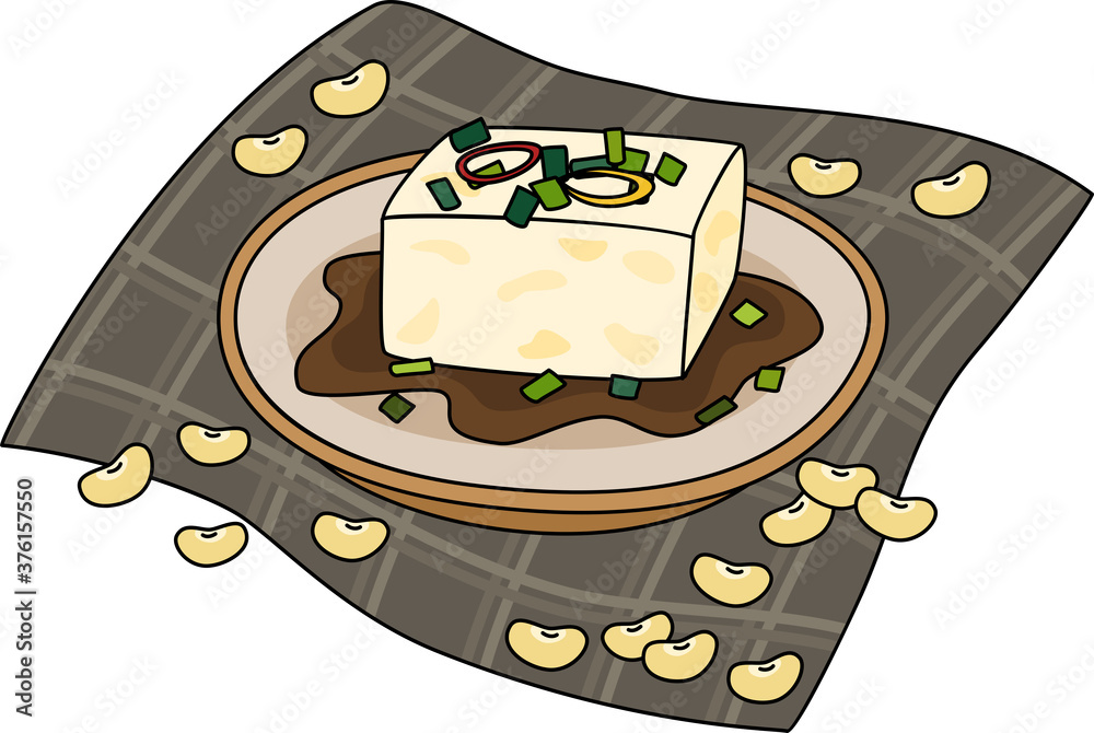 Cartoon of TOFU recipe made from 100% soybean, the menu for vegan lover ...
