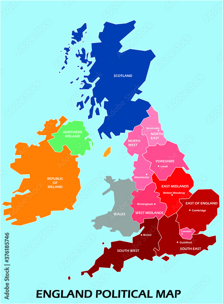 England political map divide by state colorful outline simplicity style ...
