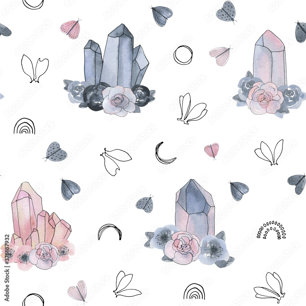 Moon garden is a collection of line art and watercolor digital ...