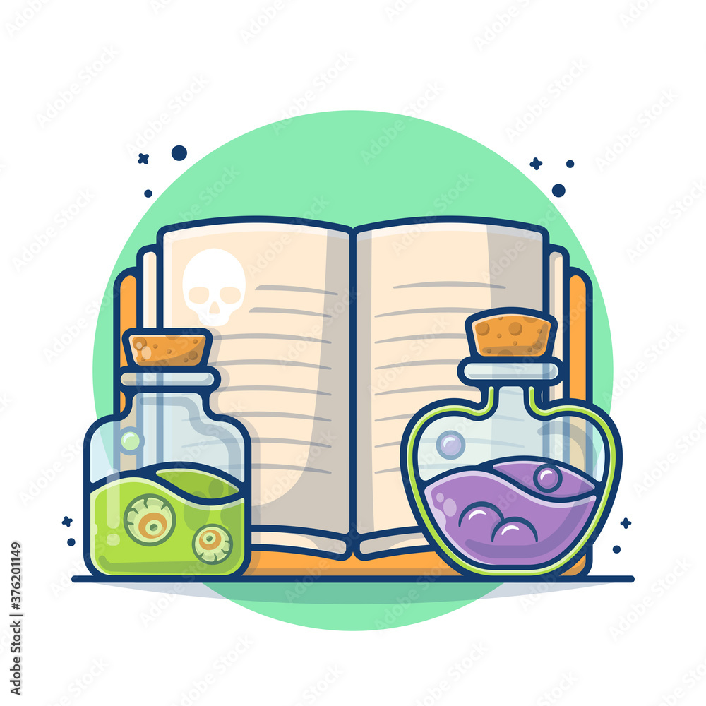 Book Guide with Potion With Eye Vector Illustration. Poison Halloween ...