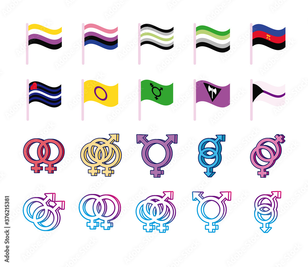 bundle of genders symbols of sexual orientation and flags multy style ...
