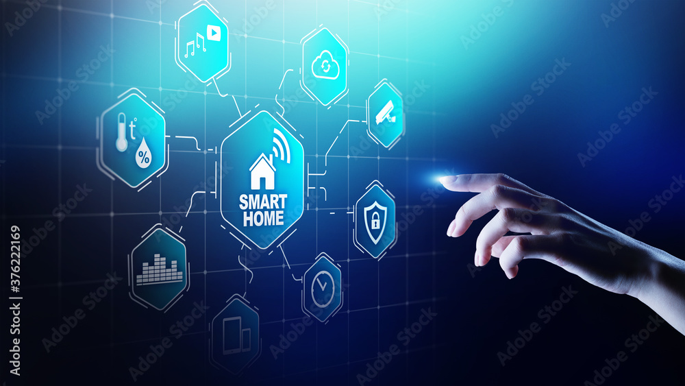 Smart home control panel on virtual screen. IOT and Automation ...