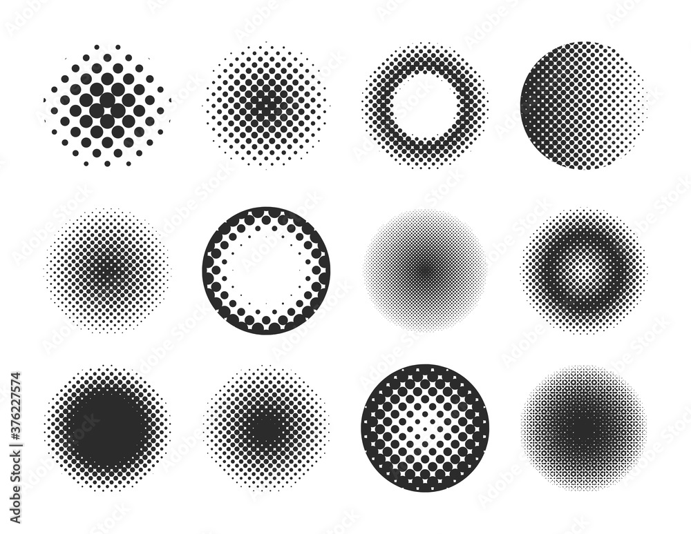 Circle halftone. Set of Nine Vector Radial Gradient Halftone Sunburst ...