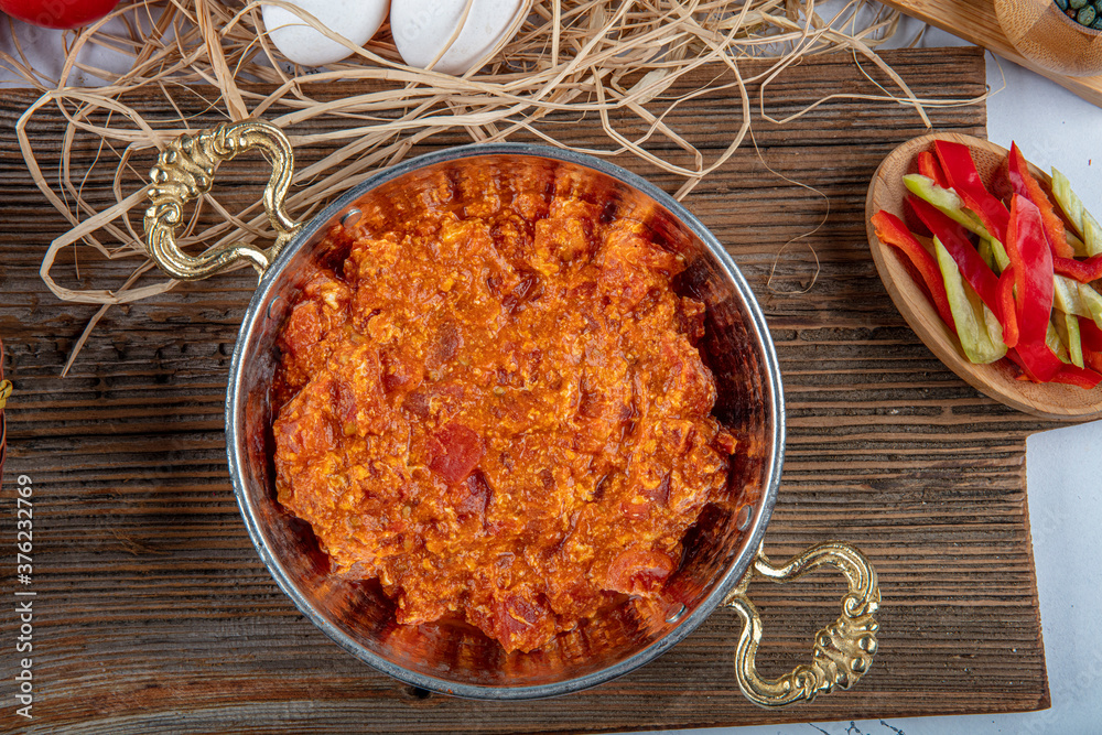 Menemen Turkish breakfast. Traditional turkish food menemen made by ...