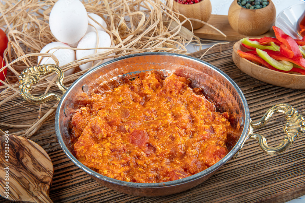 Menemen Turkish breakfast. Traditional turkish food menemen made by ...