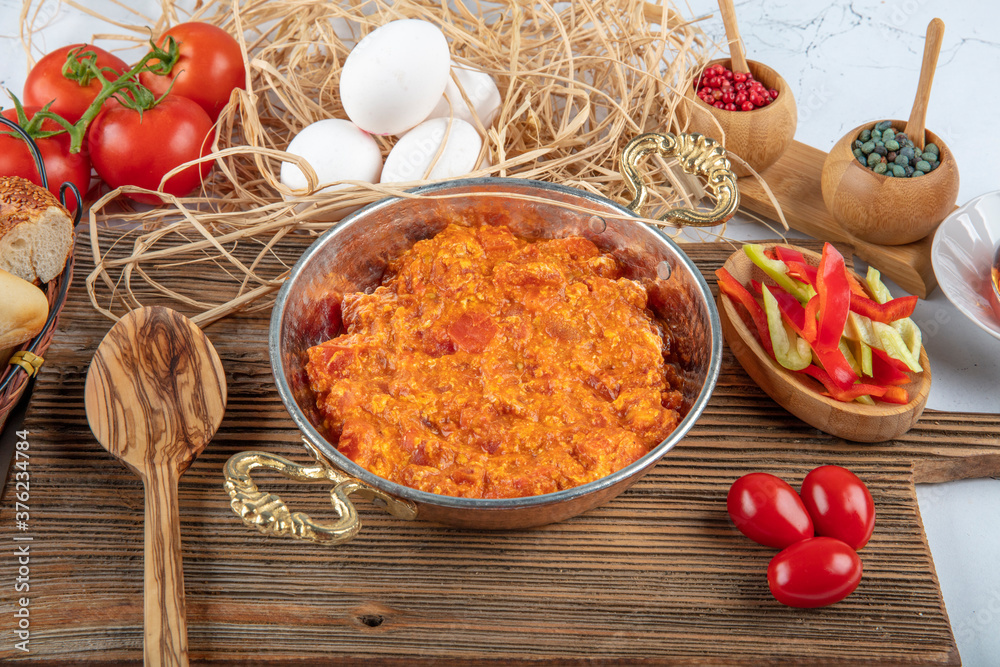 Menemen Turkish breakfast. Traditional turkish food menemen made by ...