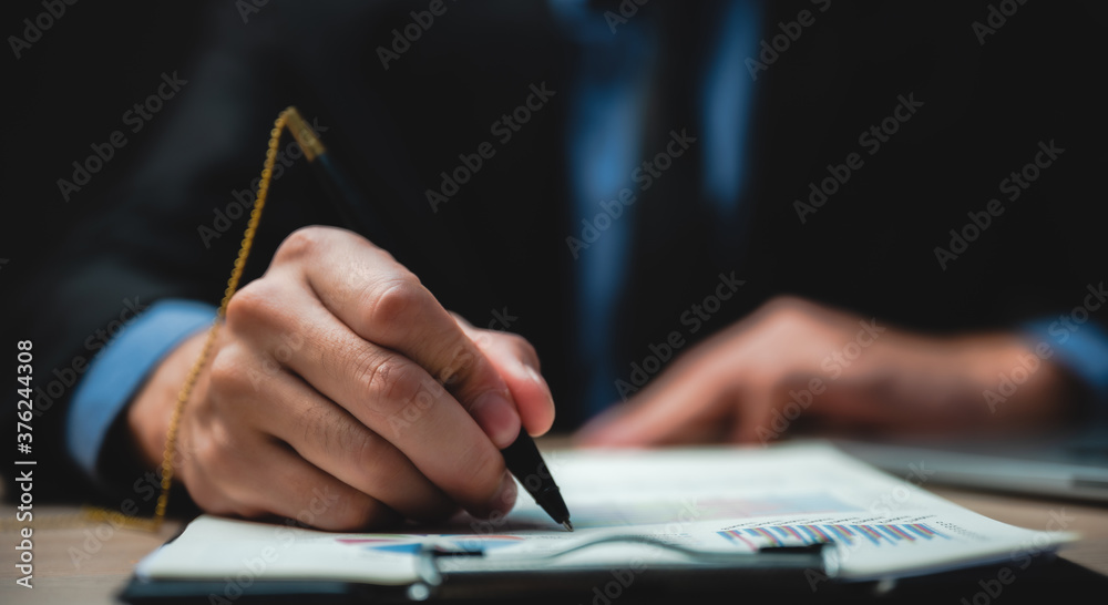 Hand signature sign approved business contract for certify and permit ...