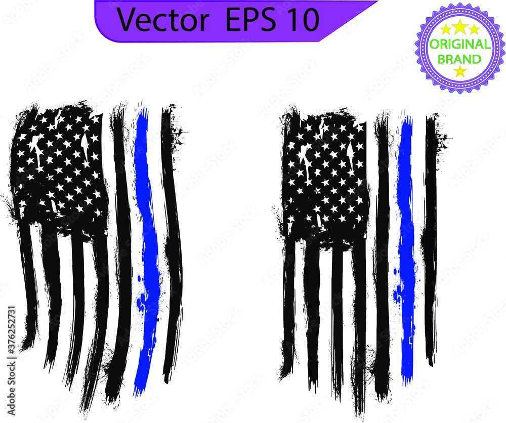 Thin blue line US flag. Flag with Police Blue Line - Distressed and ...