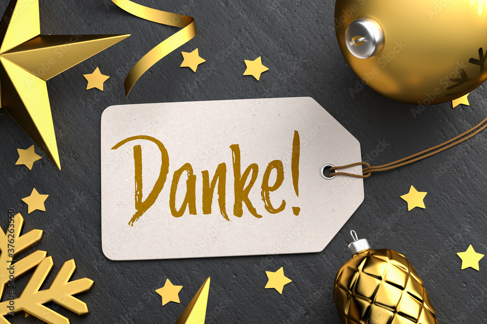 Christmas - Gift Tag with the German message "Danke!" (Thanks!) on a ...