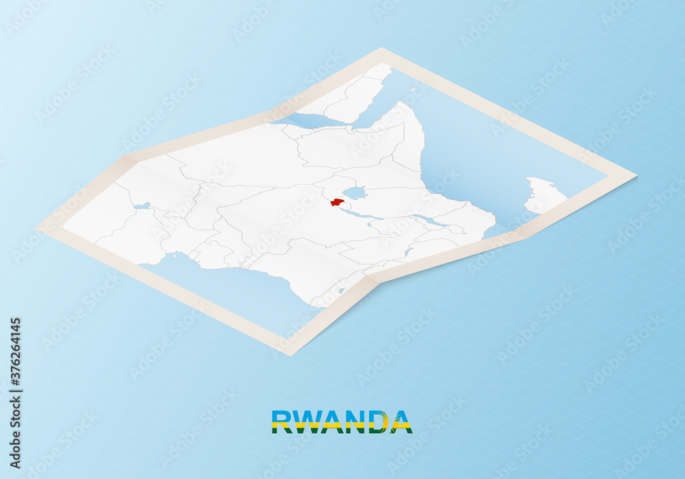 Vetor de Folded paper map of Rwanda with neighboring countries in ...