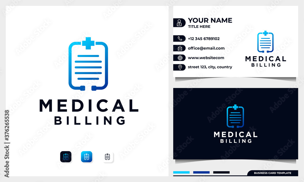 Medical Billing logo, stethoscope and paper concept and medical symbol ...