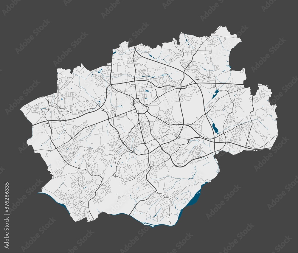 Detailed map of Bochum city, Cityscape. Royalty free vector ...
