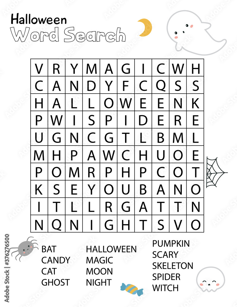 Halloween word search crossword puzzle for children. Educational ...