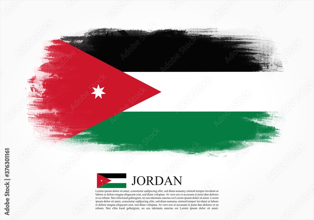 Textured and vector flag of Jordan drawn with brush strokes. Texture ...