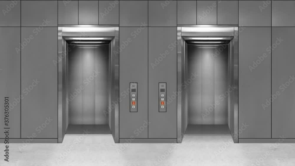 Sliding steel door elevator open showing lift interior. Office building ...