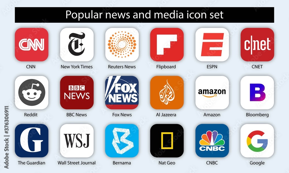 Set of popular news and media icon for editorial use. Vector ...