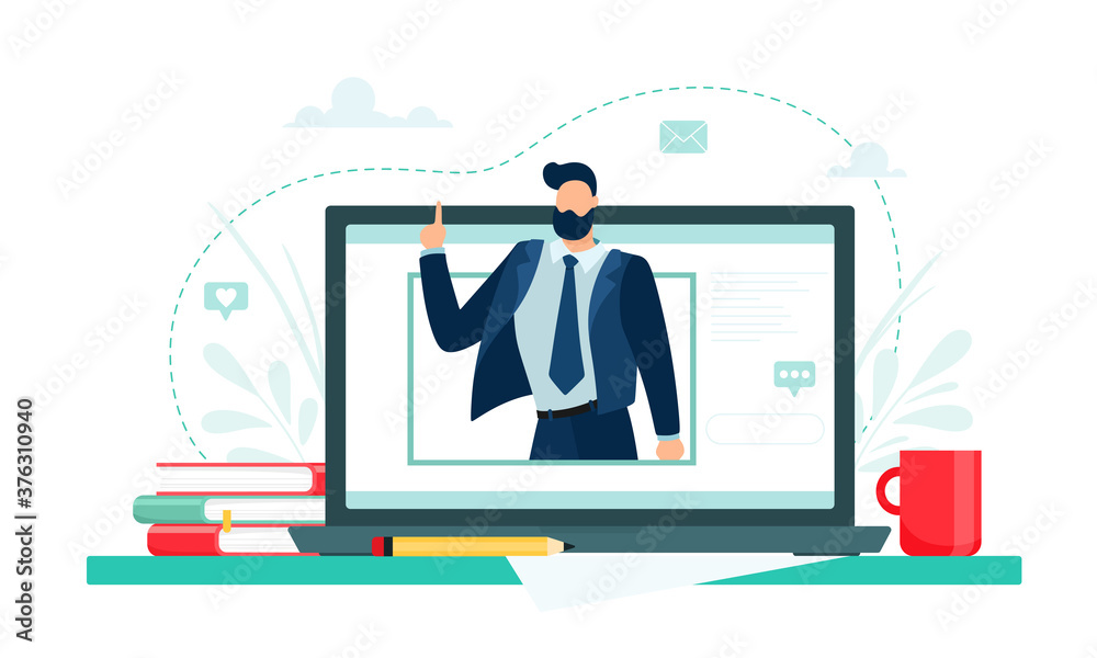 Online education concept. Remote education. Master Class. Vector ...