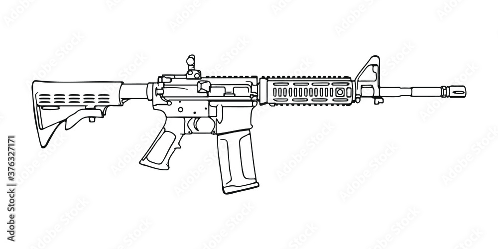 American M4 Assault Rifle Vector Outline Illustration Vector De Stock