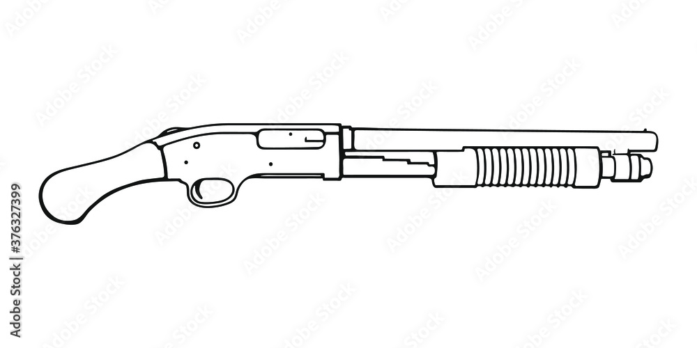 Short barrel shotgun. Vector Outline Illustration Stock Vector | Adobe ...