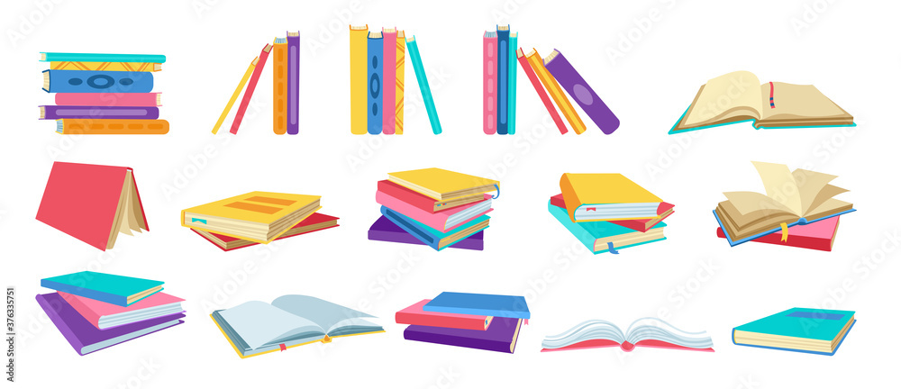 Book cartoon set. Hand drawn blank textbooks, hardbacks, empty pages ...
