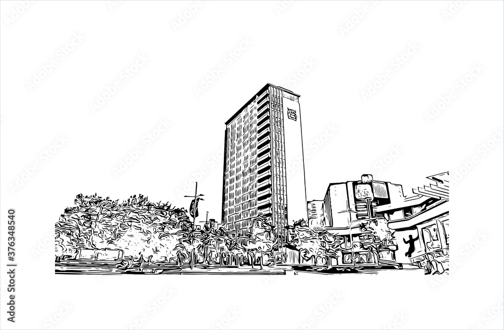 Building view with landmark of Auckland, based around 2 large harbours ...