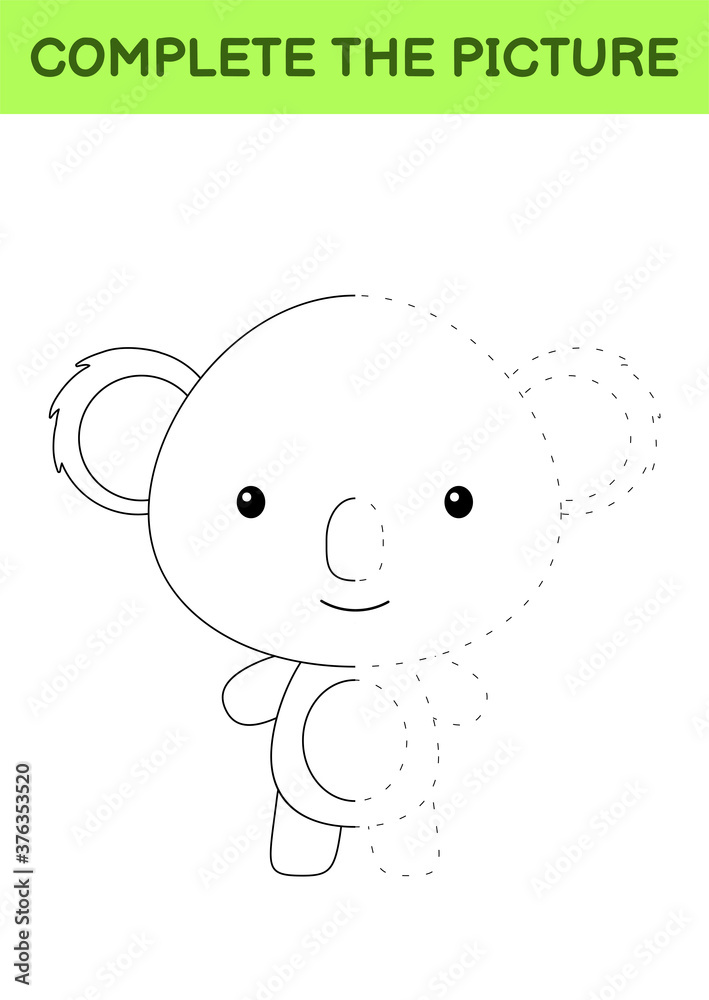 Complete the picture of cute koala. Coloring book. Copy picture ...