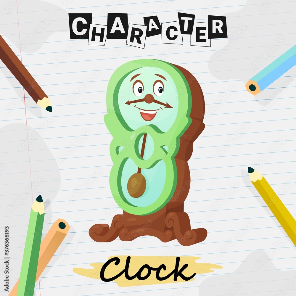 Cartoon character grandfather clock in retro style Stock Vector | Adobe ...