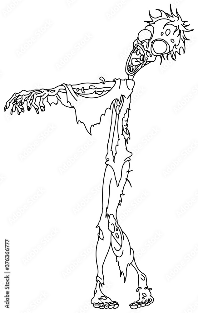 Outlined walking zombie. Vector line art illustration coloring page ...