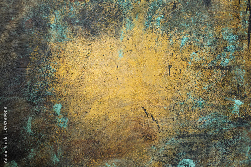 old vintage wall with bronze paint, mock up for design, paint strokes ...