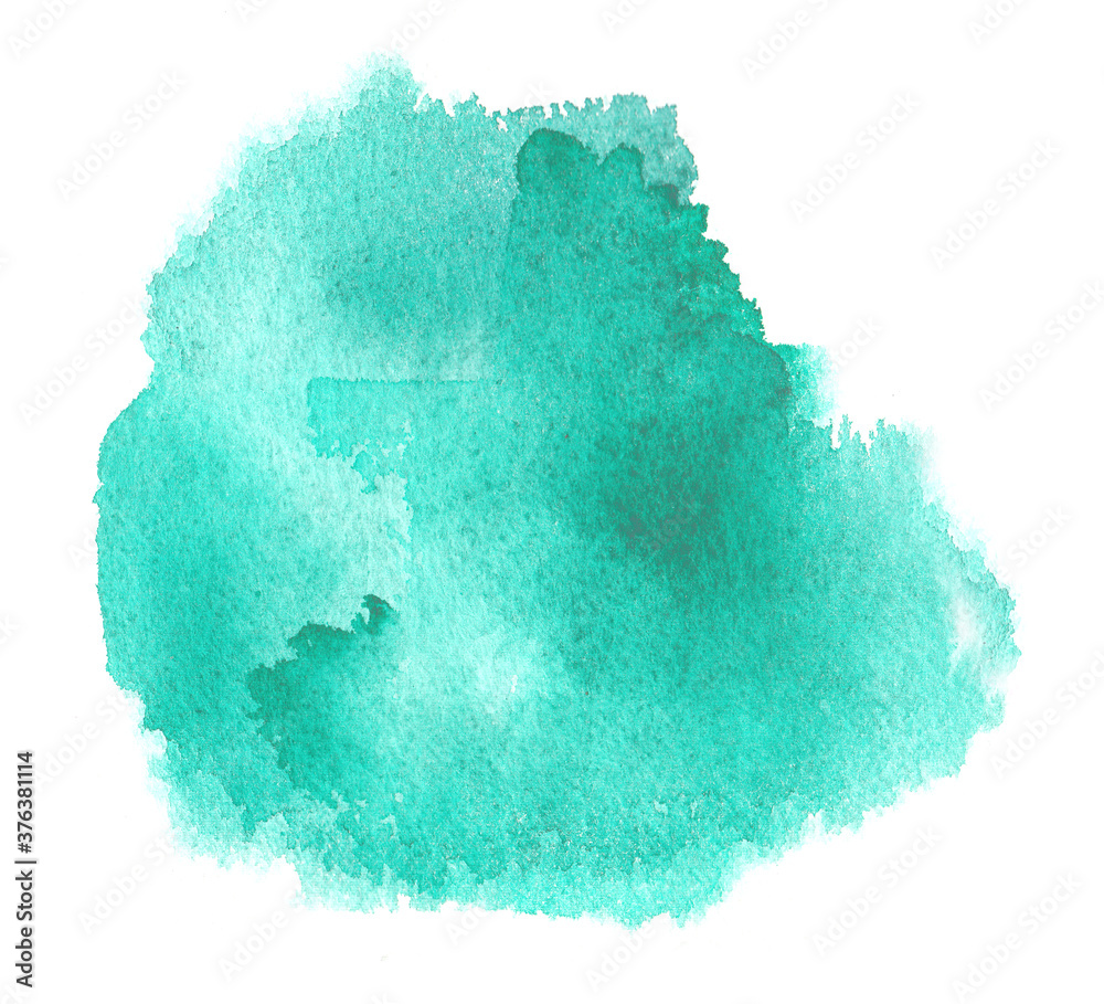Cyan watercolor texture stain with aquarelle splash, brush strokes ...