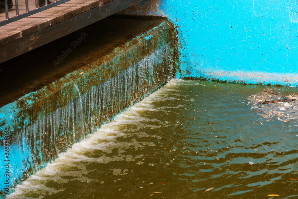 Garbage in water of sewage canal. Ecological problem. Pollution of ...