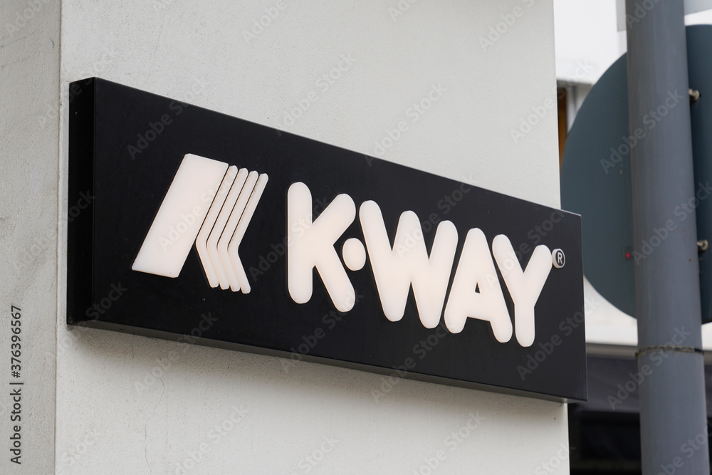 k-Way logo and text sign of Raincoat store and rainproof clothing shop ...