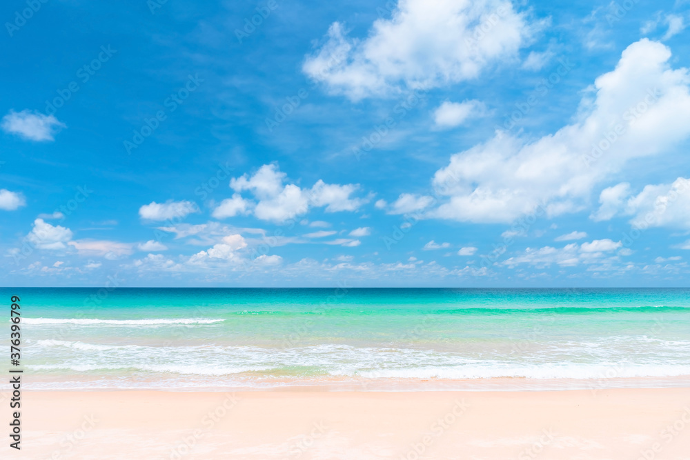 Beautiful tropical beach with blue sky and white clouds abstract ...