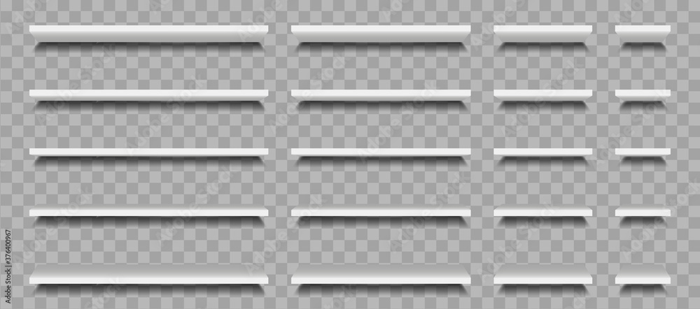 White empty shelf on wall. Bookshelf isolated on transparent background ...